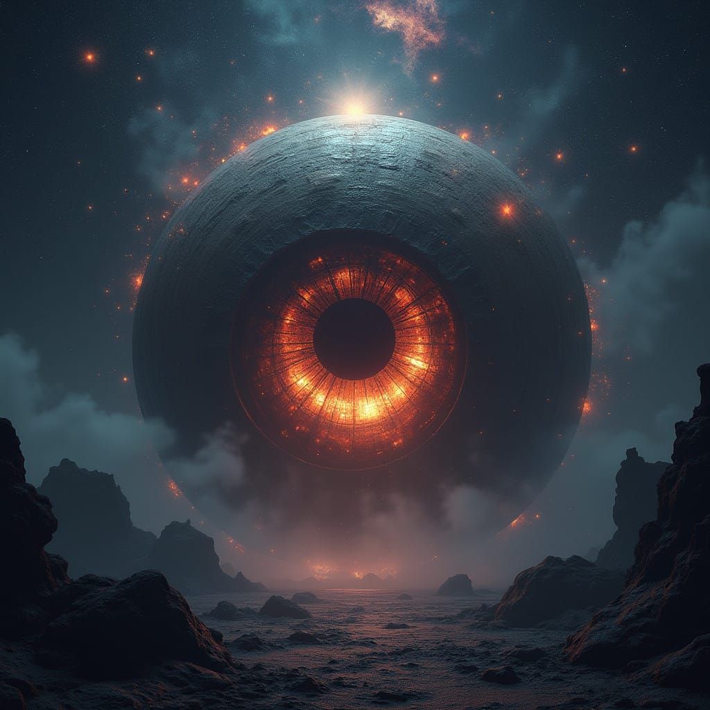 Celestial Devil Goddess Eye in Cosmic Landscape - AI Art