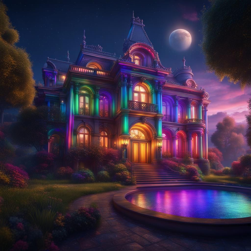 A Rainbow Mansion - AI Generated Artwork - NightCafe Creator