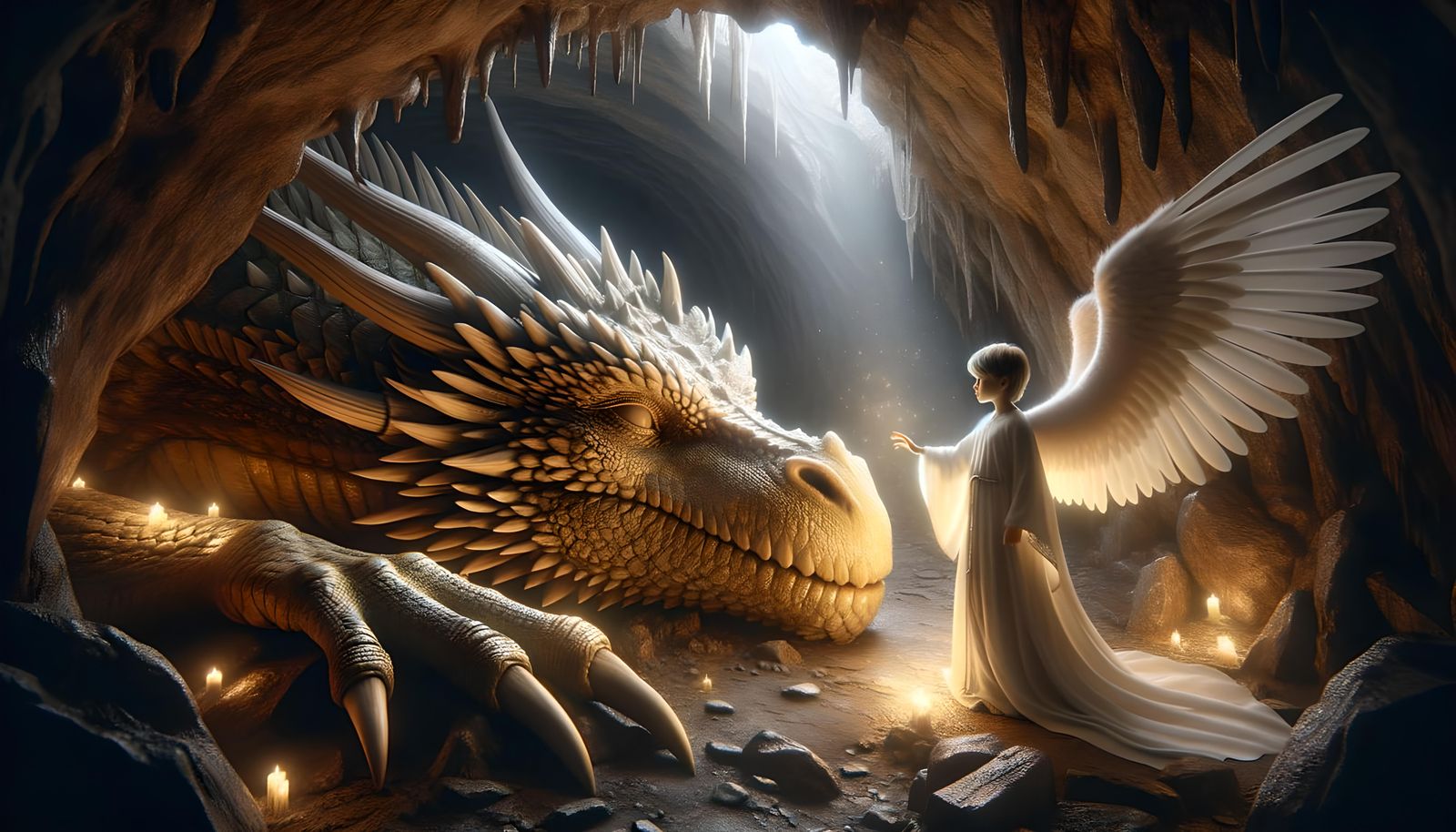 Sightless, the Angel reached out to touch the Dragon - AI Generated ...