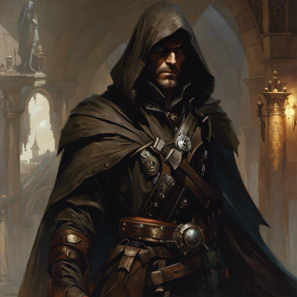 by Craig Mullins, portrait of a cloaked male assassin - AI Generated ...