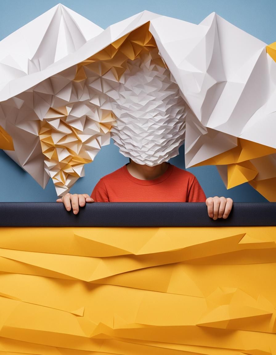 a person emerging form a curtain Origami paper folds papercraft, made ...