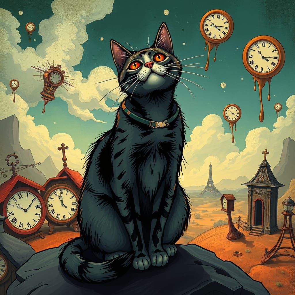 cattywampus - Feline Surrealist Scene in Vibrant Colors