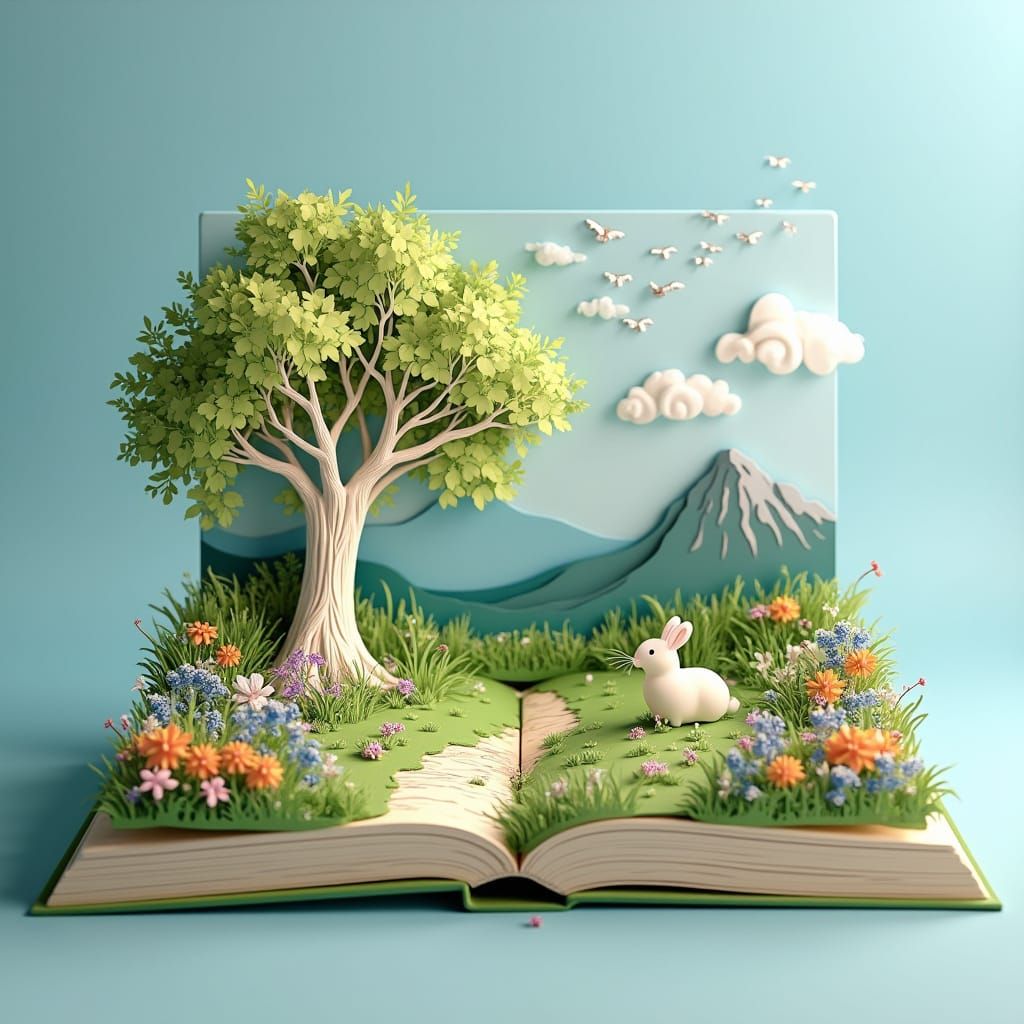Elaborate 3D Pop-Up Card with Nature Scene - AI Art