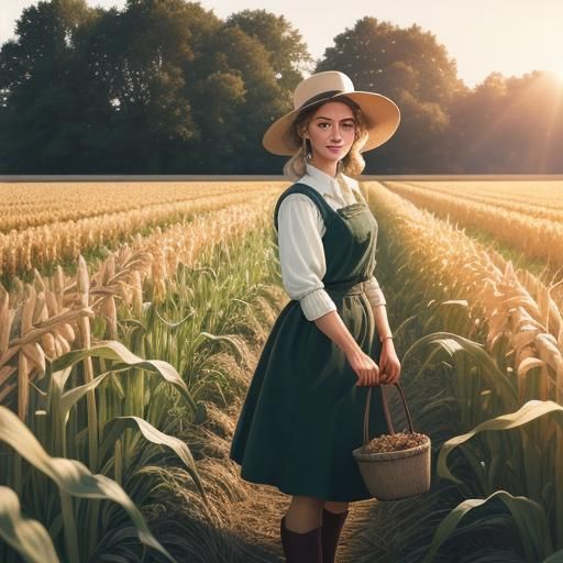 Corny Woman - Vintage Farm Woman in Golden Hour Light