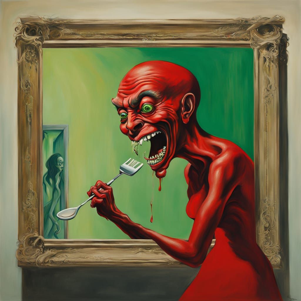 Surreal Demon Portrait in Melted Oil on Canvas - AI Art