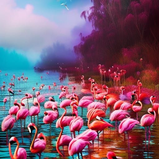 Flamboyance of Flamingos - AI Generated Artwork - NightCafe Creator