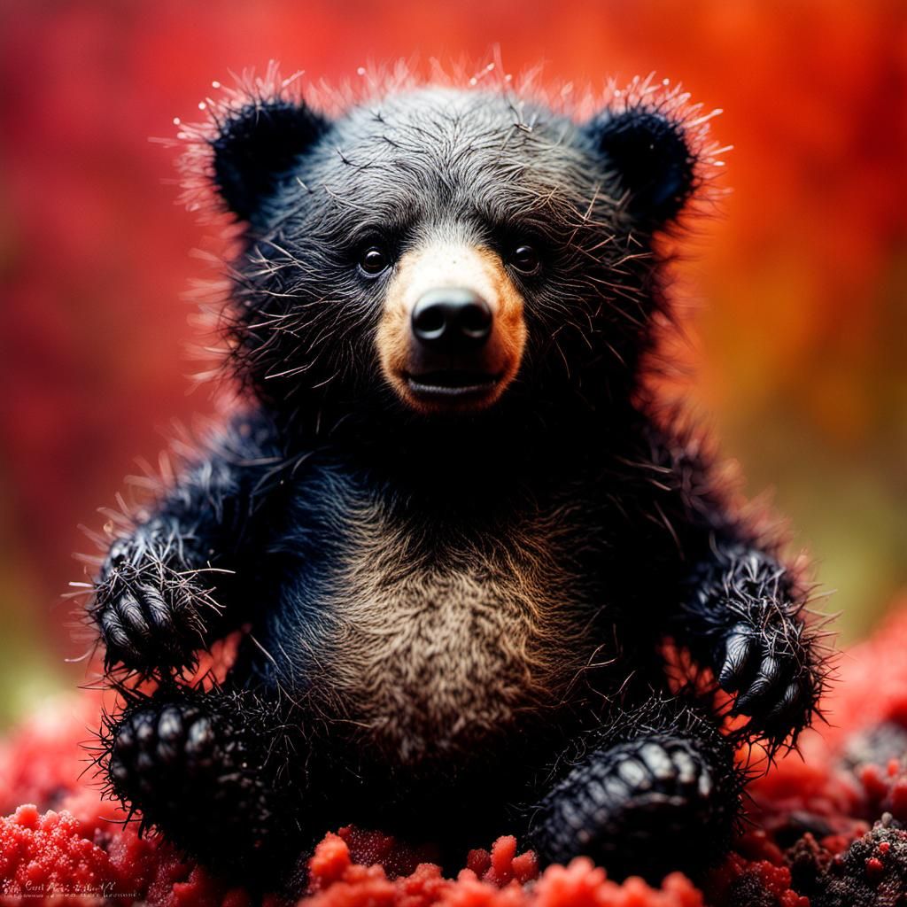 Macrophotograph nature portrait: "Fuzzy living obese Chibi Bear Vampire ...