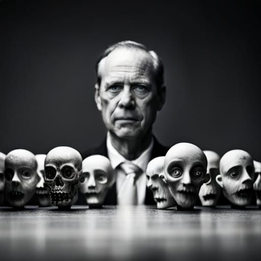 An imposing, grotesque man bellows at a group of small chibi figures ...