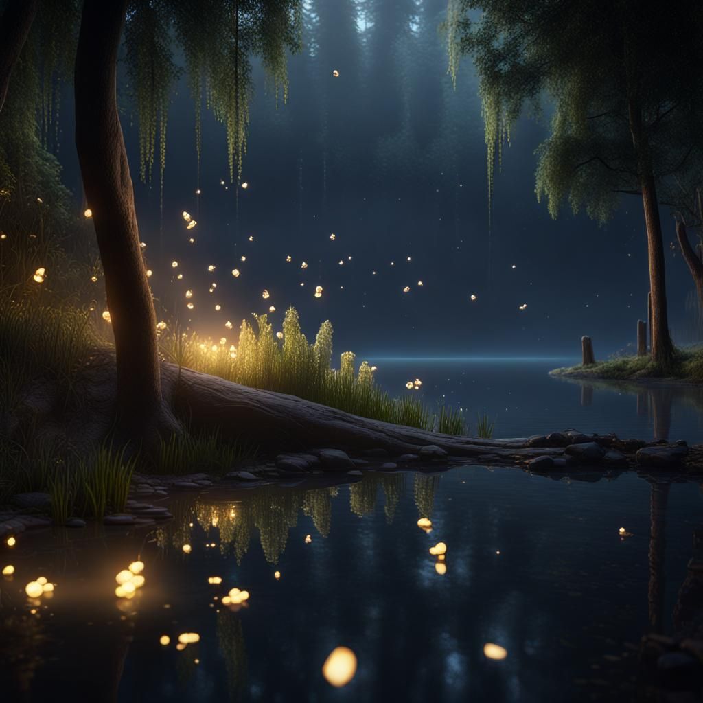 fireflies at a lake - AI Generated Artwork - NightCafe Creator