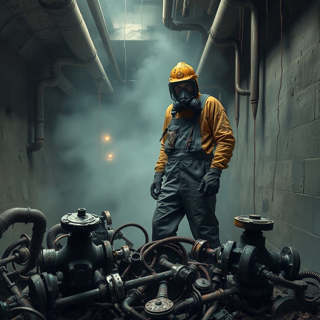 Sewage Worker in Haunting, Hyper-Realistic Industr... - AI Art