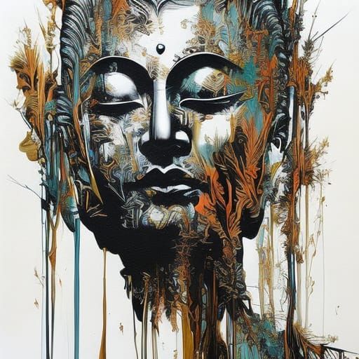 Hyper realistic cartoonish inkblot portrait of a BUDDHA by Carne ...