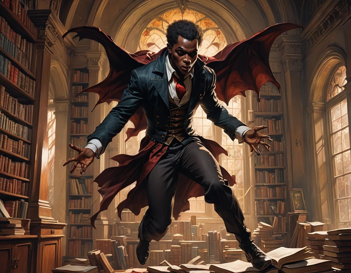 action pose, medium shot, a young male african-american vampire from ...