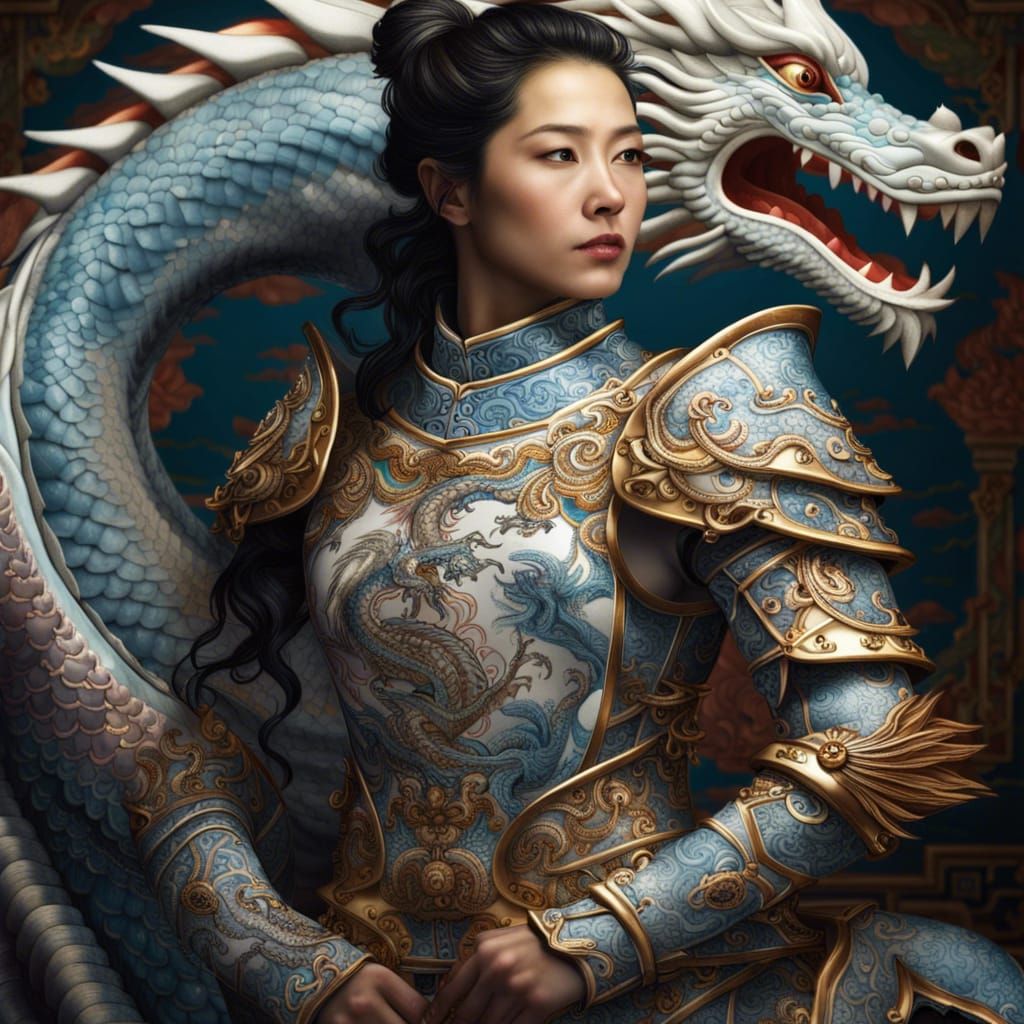 Porcelain Knight and her Dragon - AI Generated Artwork - NightCafe Creator