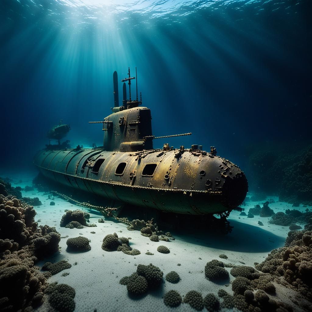 World War II submarine on ocean floor - AI Generated Artwork ...