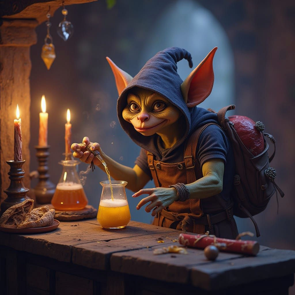 Mystical Goblin Alchemist Readies Grand Adventure - AI Art