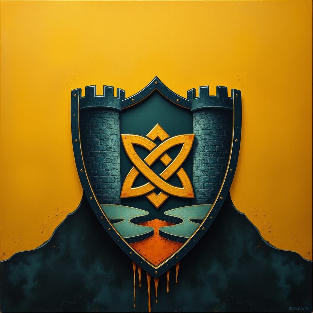 Angular Celtic Towers Clan Shield in Surrealist St... - AI Art