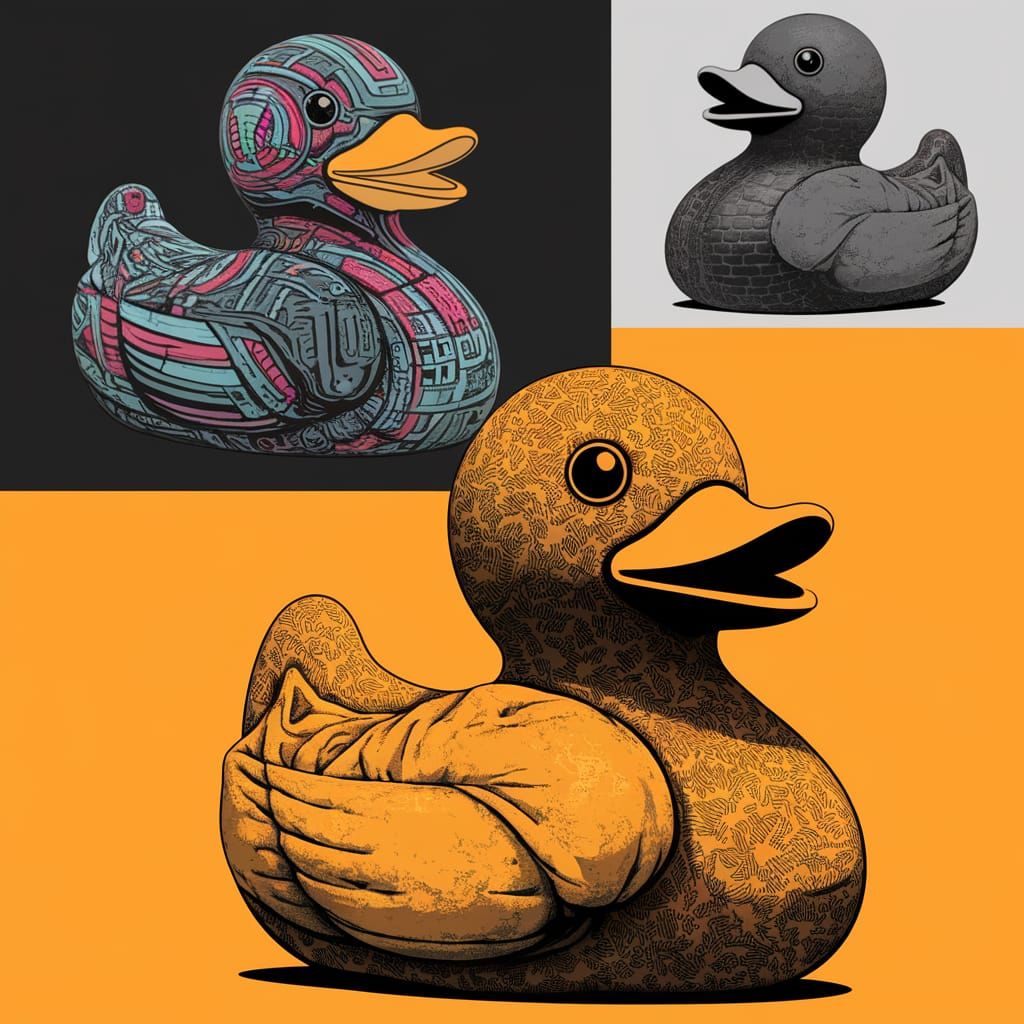 Vibrant Cyberpunk Rubber Duck Collage - AI Art
