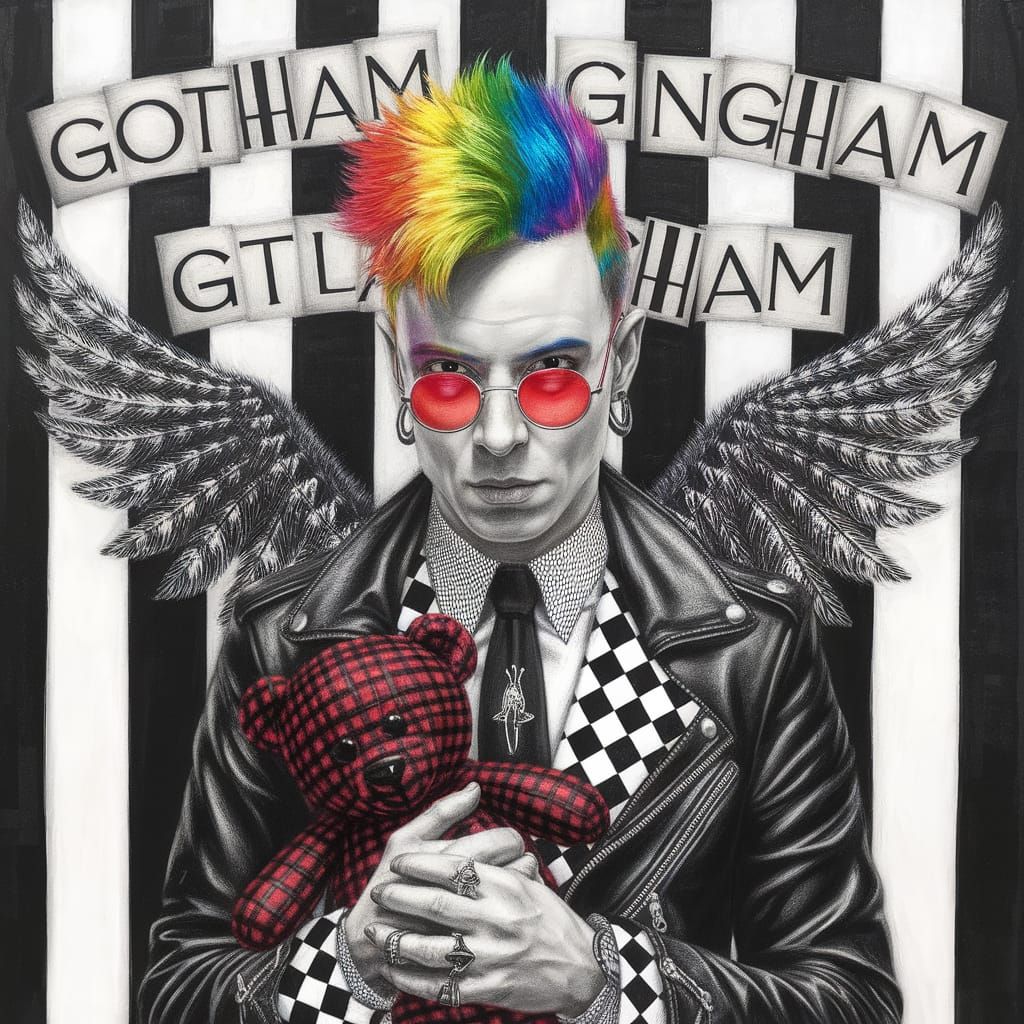 Punk Spikey headed punk man with rainbow hair , he wears black and ...