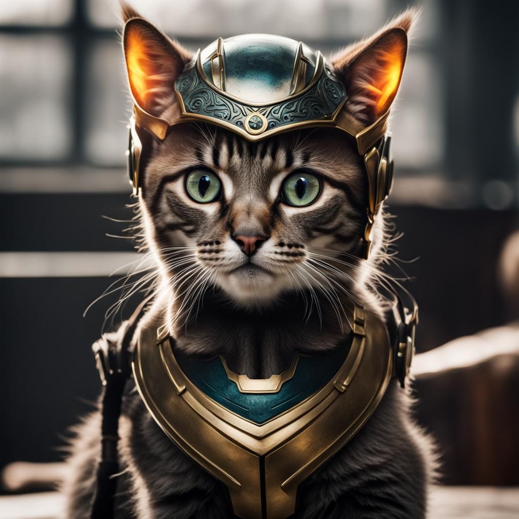 Loki as a kitten with helmet - AI Generated Artwork - NightCafe Creator