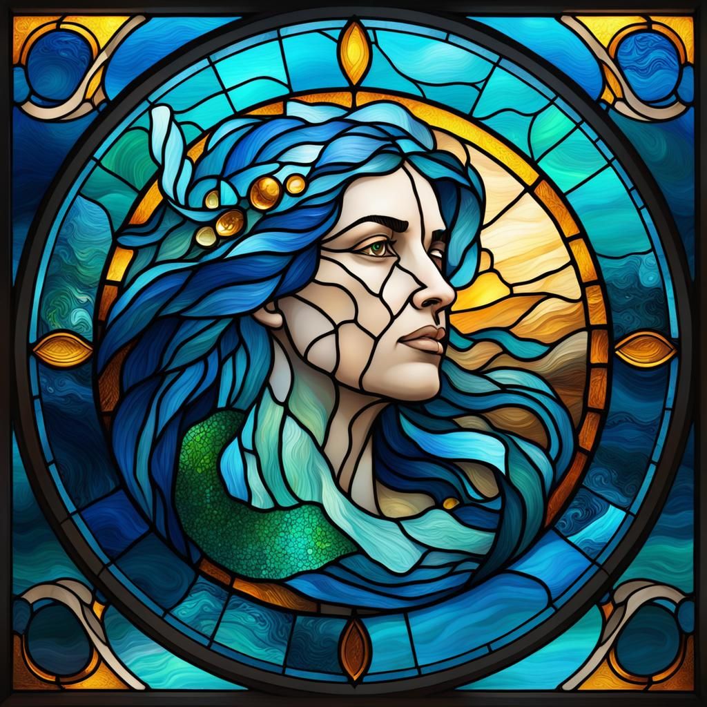 Stained Glass Aquarius - AI Generated Artwork - NightCafe Creator