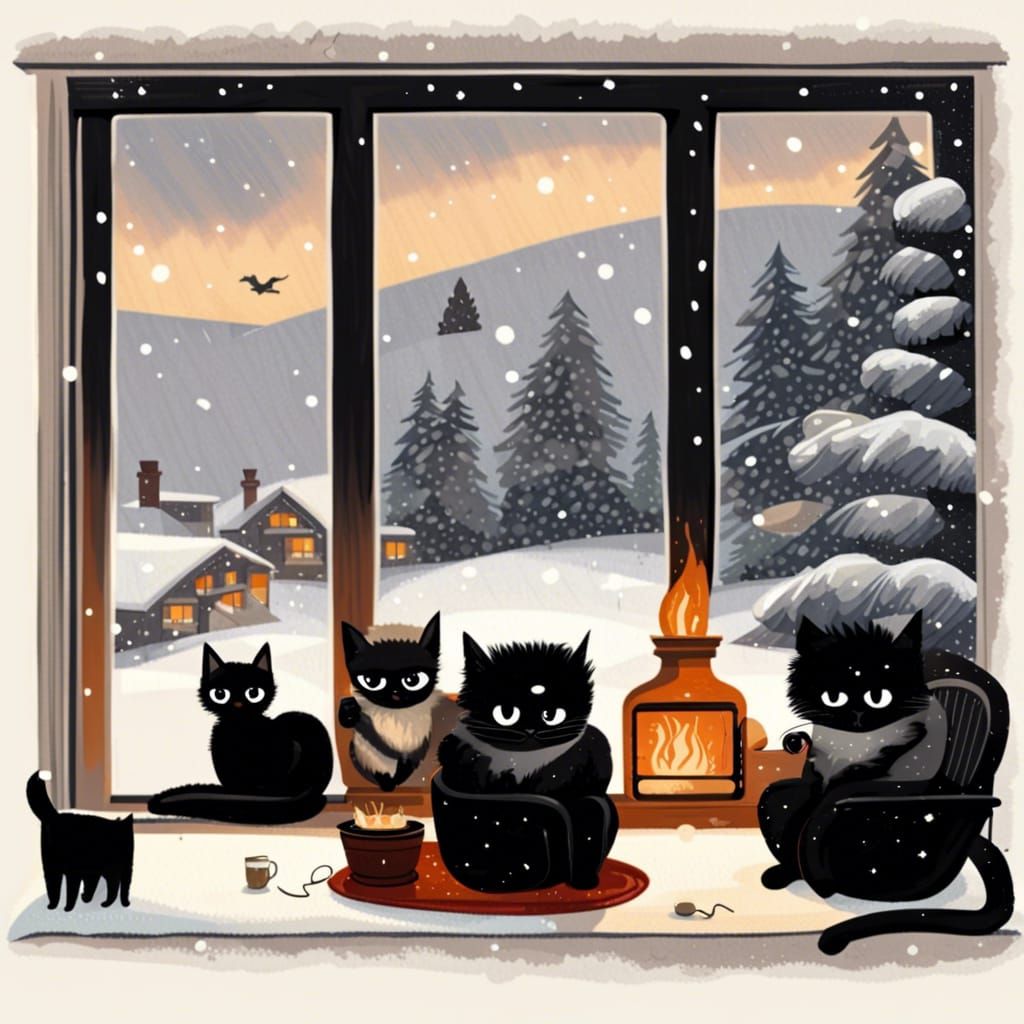 The Cat Addams Family - AI Generated Artwork - NightCafe Creator