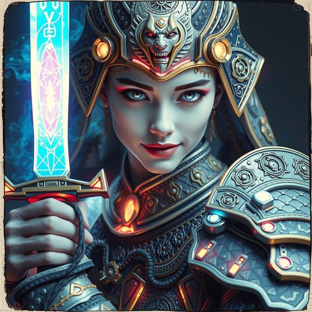 Stunning Cyberpunk Vampire Robot Portrait in Retro... - AI Art