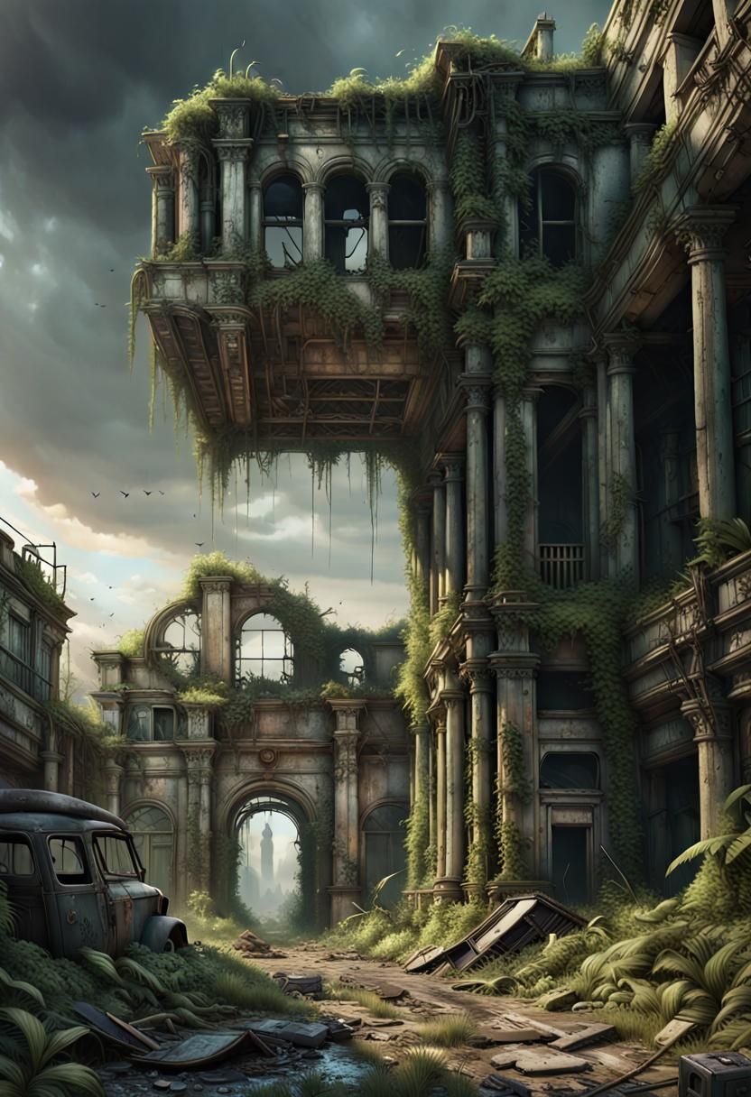 "Post-Apocalyptic Ruins - AI Generated Artwork - NightCafe Creator