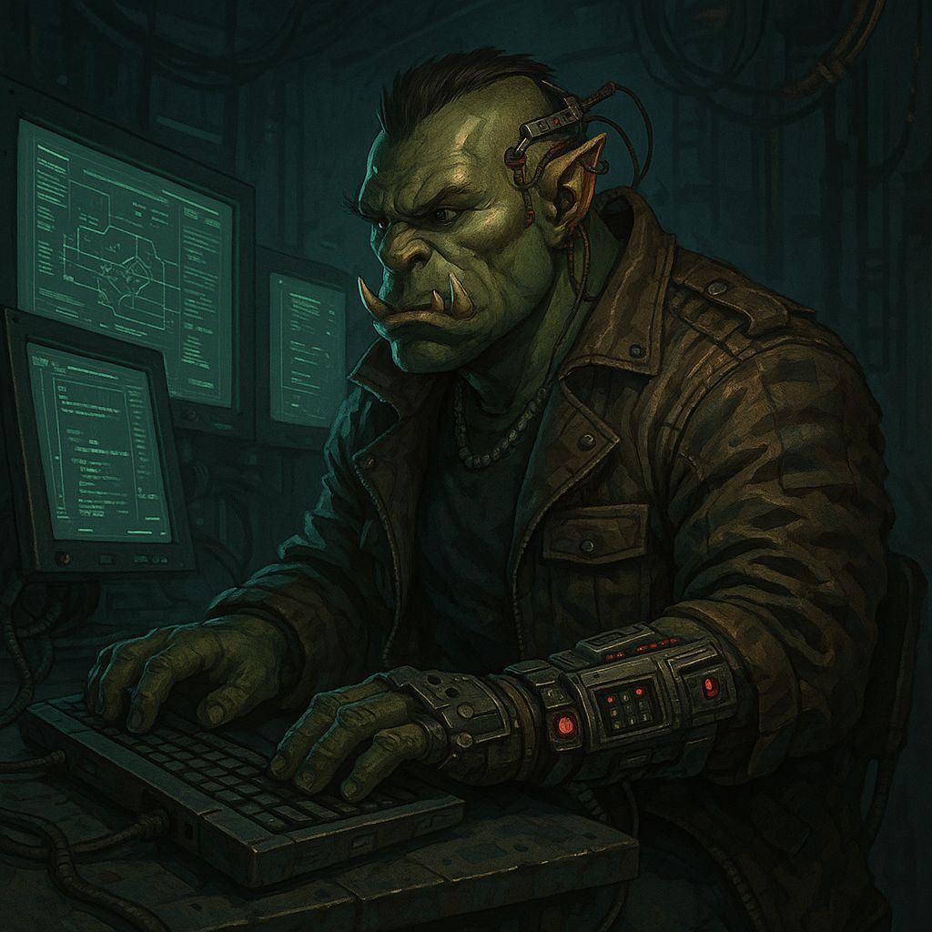 A Shadowrun Male Ork Decker - Shadowrun Male Ork Hacker in C...