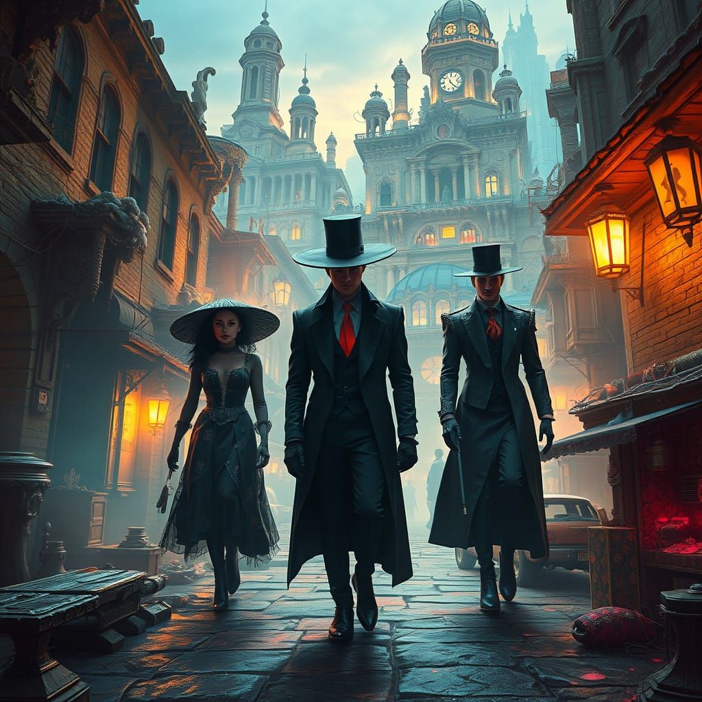 Mysterious Strangers in a Vibrant Dreamworld - AI Art