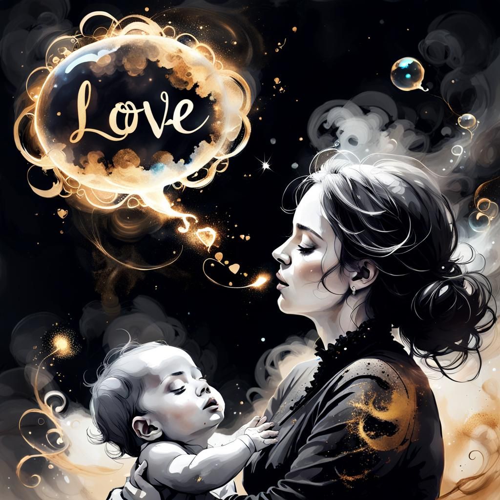 portrait of a cute baby is getting emotionally adored by her mother ...