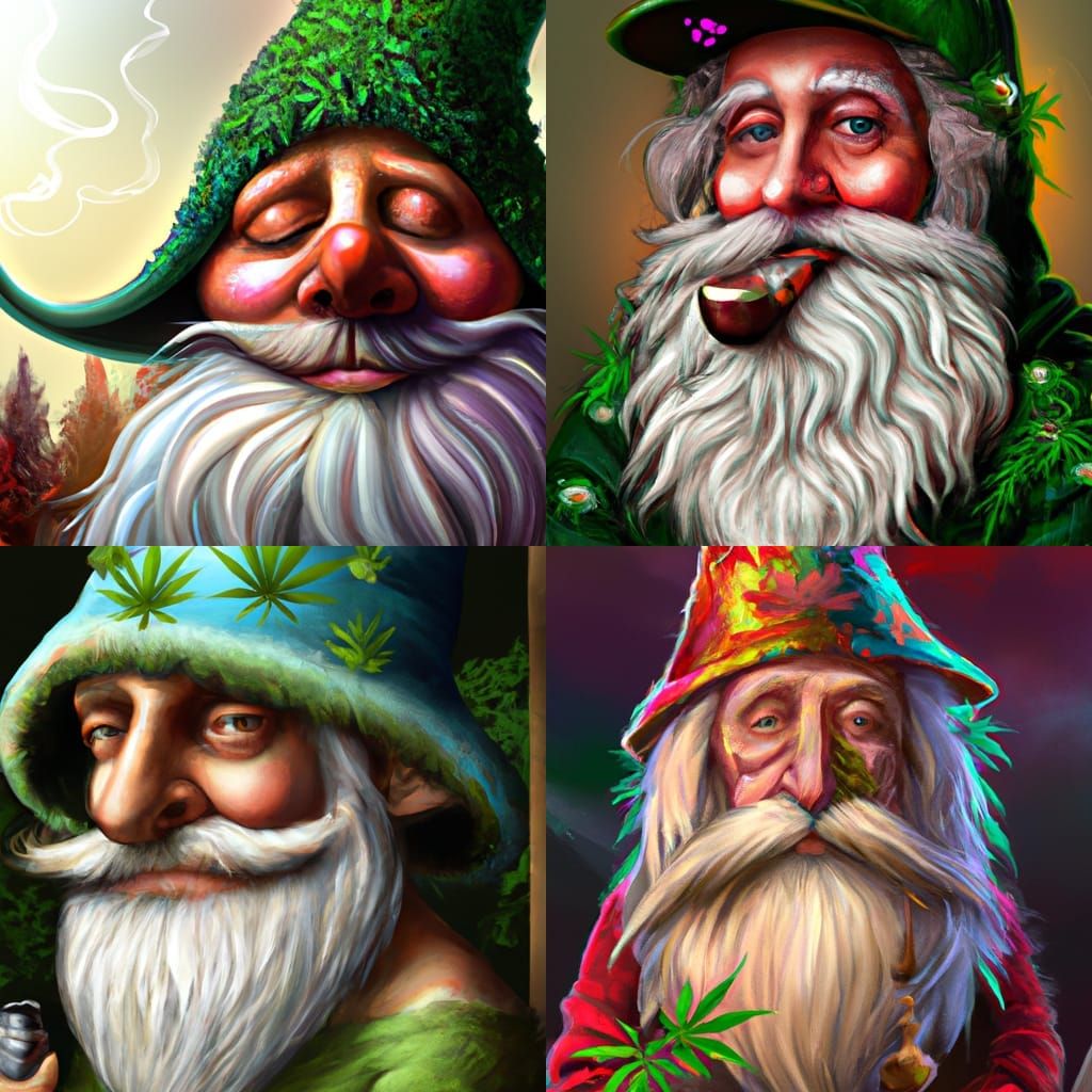 ultra detailed high resolution gnome with cannabis marijuana beard and hat - AI Generated ...