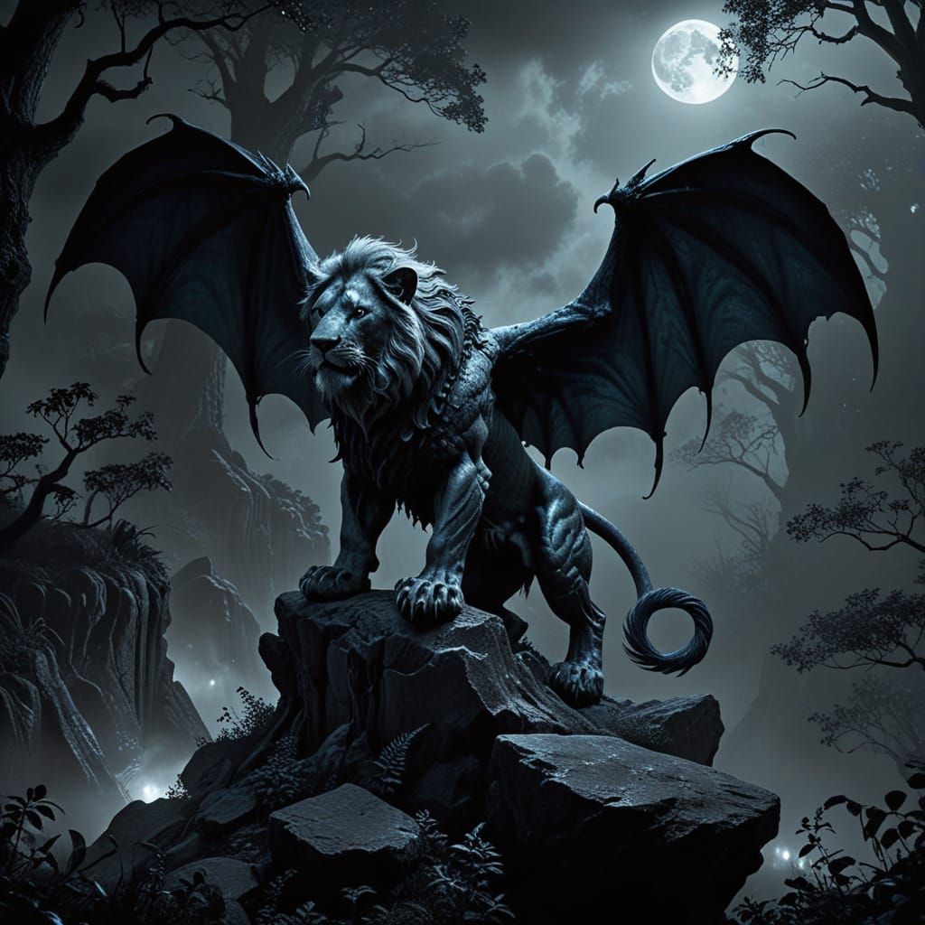Midnight Chimera, monochromatic - Midnight Lion-Bat Hybrid ...