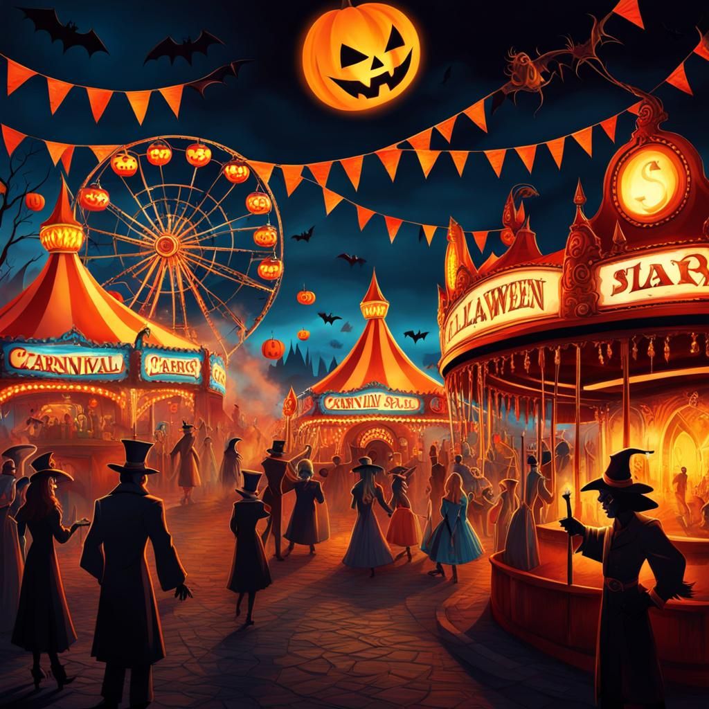 Scary carnival of a big theme park as Spookytoon Halloween Art Magic ...