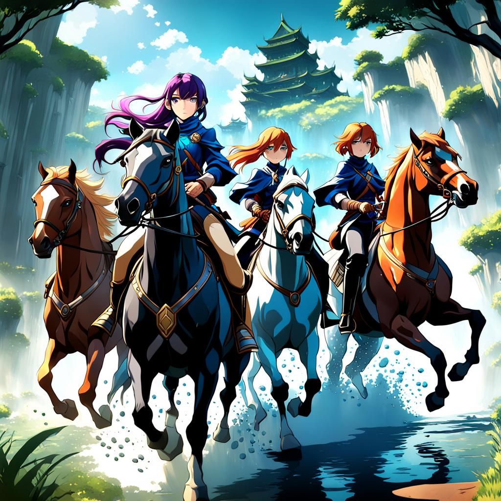anime Teens riding horses - AI Generated Artwork - NightCafe Creator