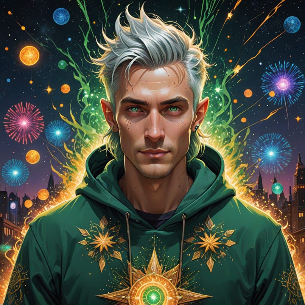 Happy New Years 🥳🎉🎊🎆 - Celestial Half-Elf with Radiant A...