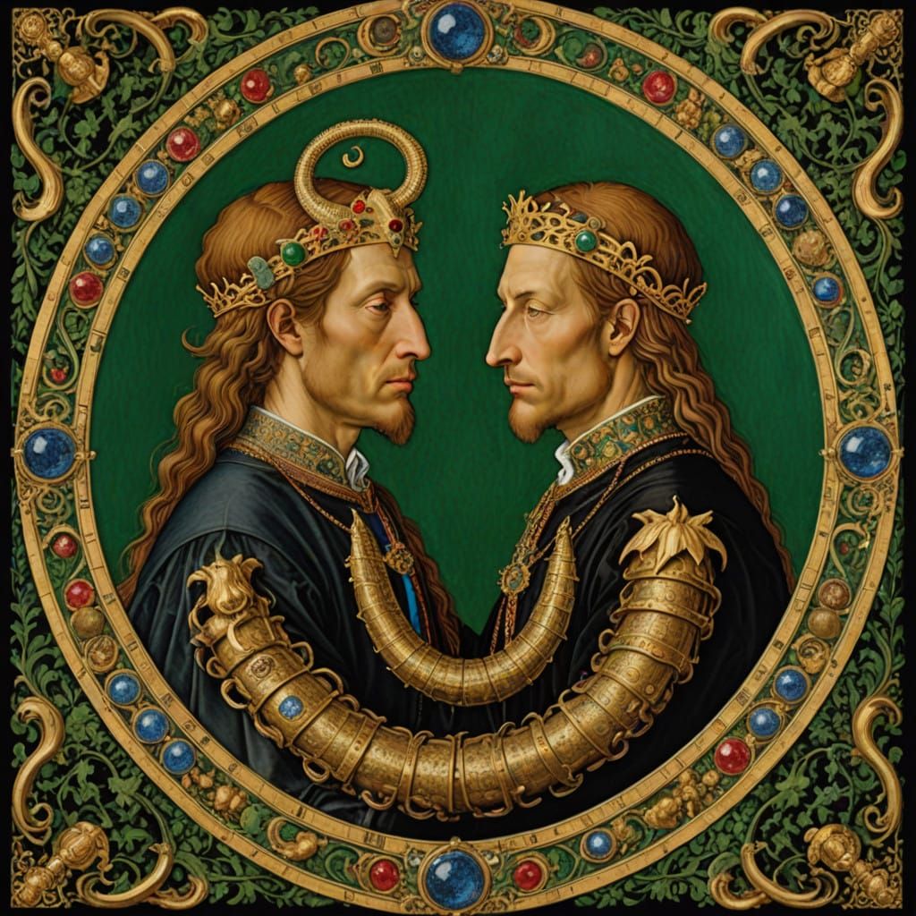 Majestic Heraldic Blazon with Golden Serpent Heads - AI Art