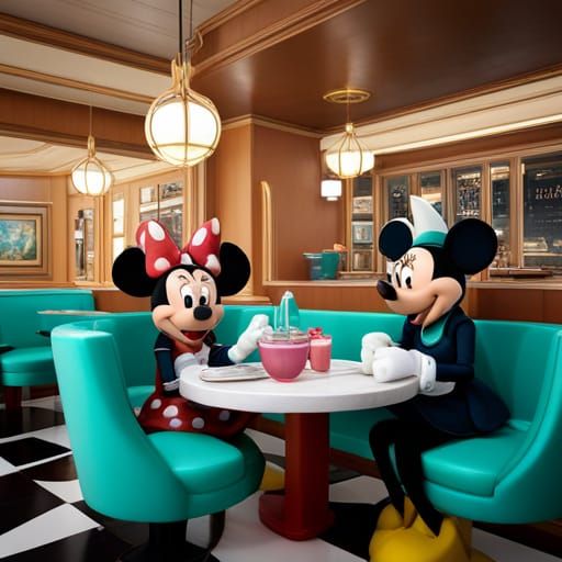 Minnie mouse having ice cream at a Denny's restaurant - AI Generated ...