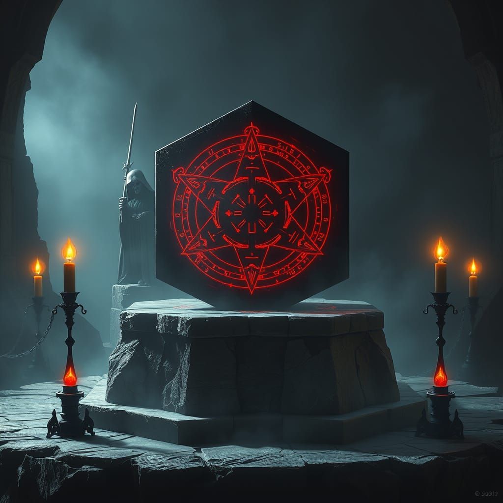 Mysterious Sith Holocron on Weathered Stone Altar - AI Art