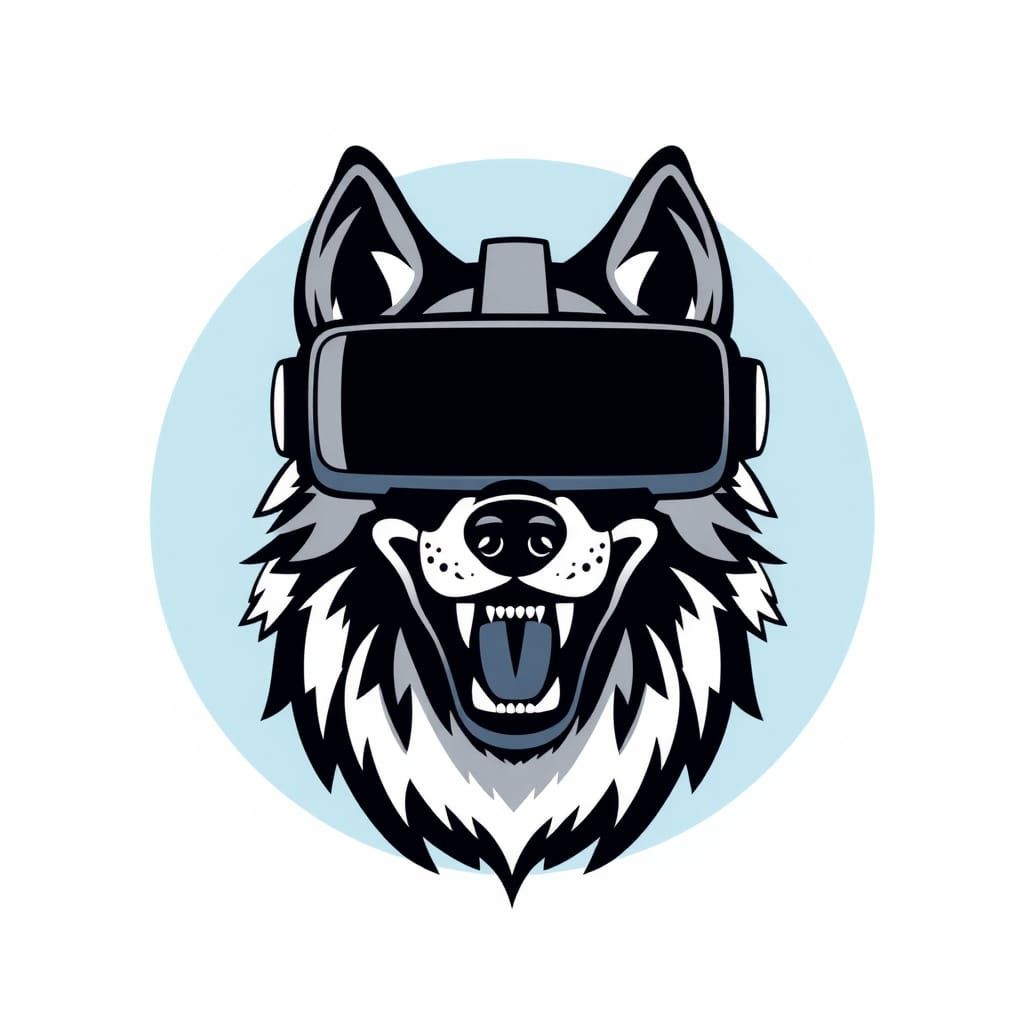 Modern Cyberwolf with VR Headset in a Circle - AI Art