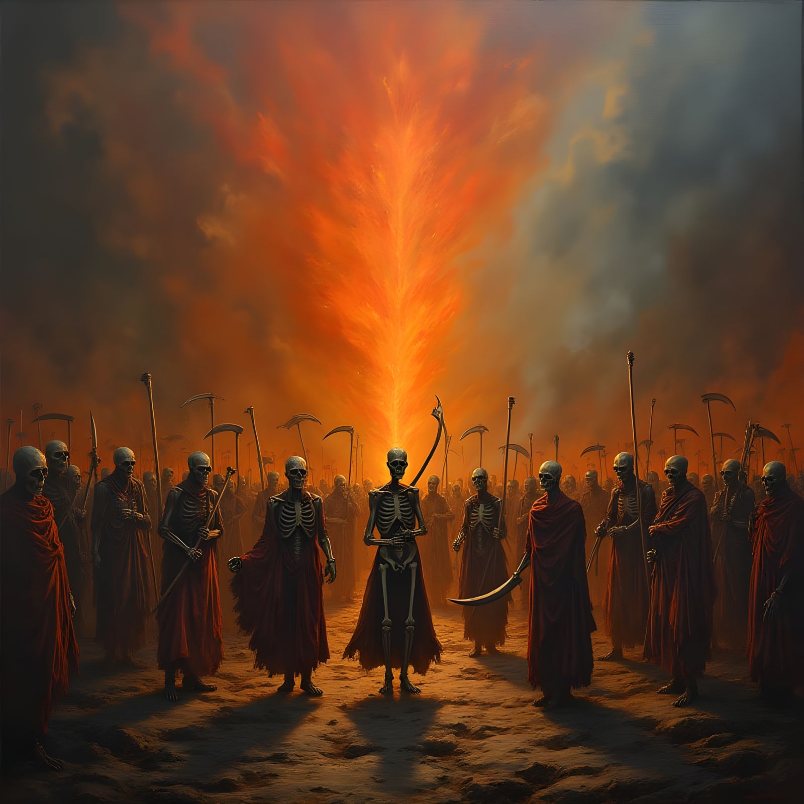 A world of fear and despair, horror. Skeletal army... - AI Art