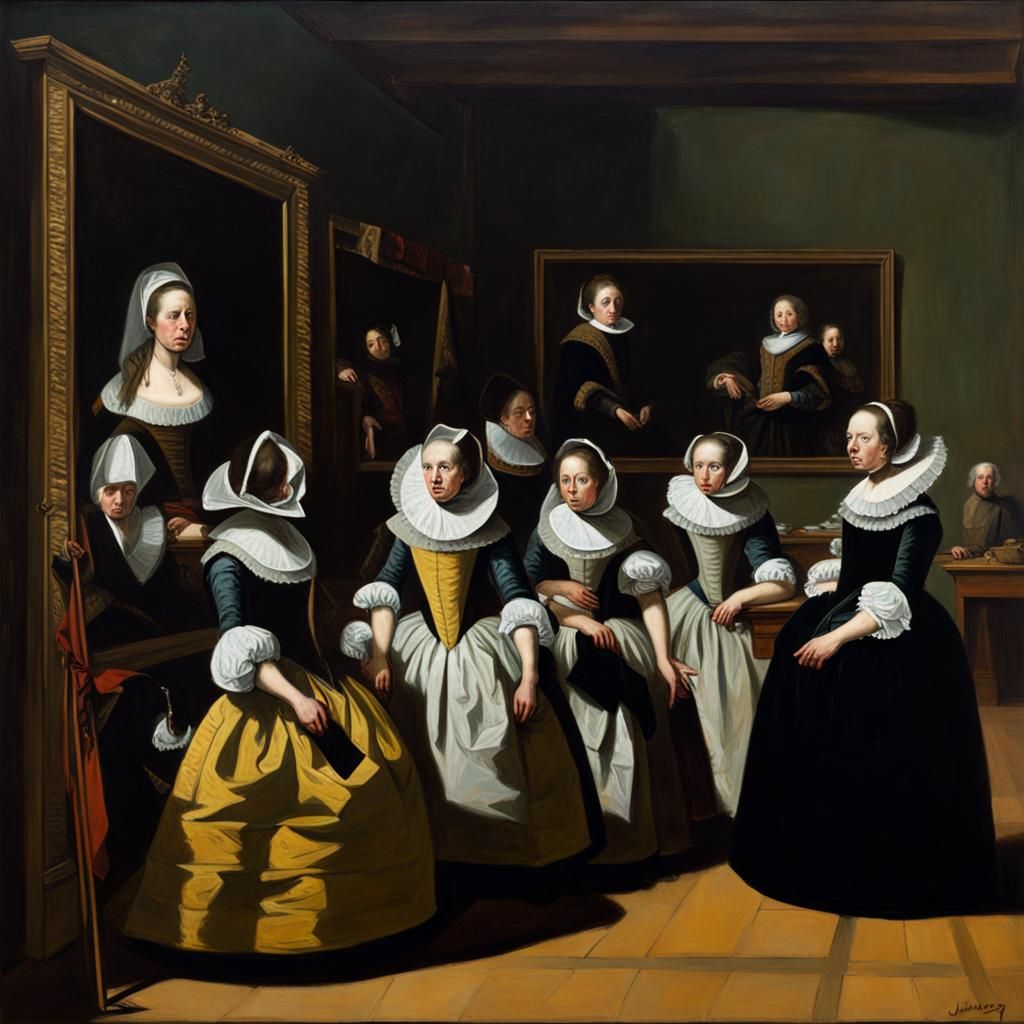 painting of Las Meninas by Velázquez in Francis Bacon's version of pictorial style oil painting ...