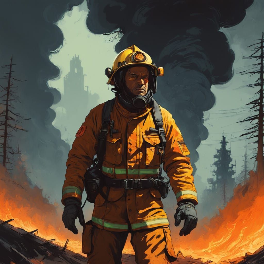 Chiseled Firefighter Defies Flames in Gritty, Dyna... - AI Art