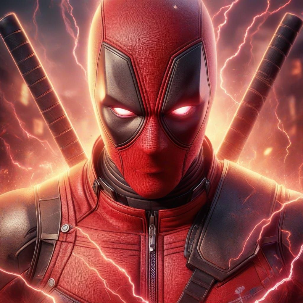 Dark Fantasy Deadpool in Power Stance with Lightni... - AI Art