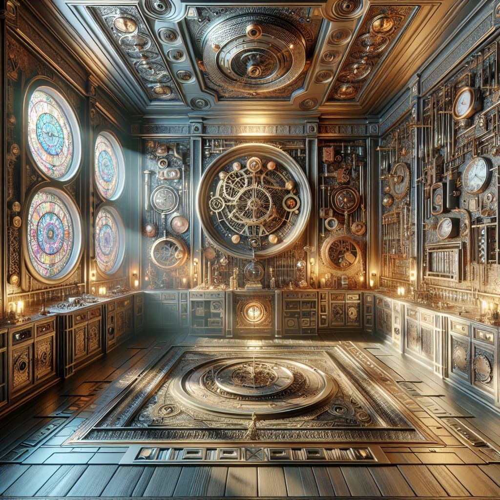 A captivating clockpunk room setting, expertly captured in stunning ...