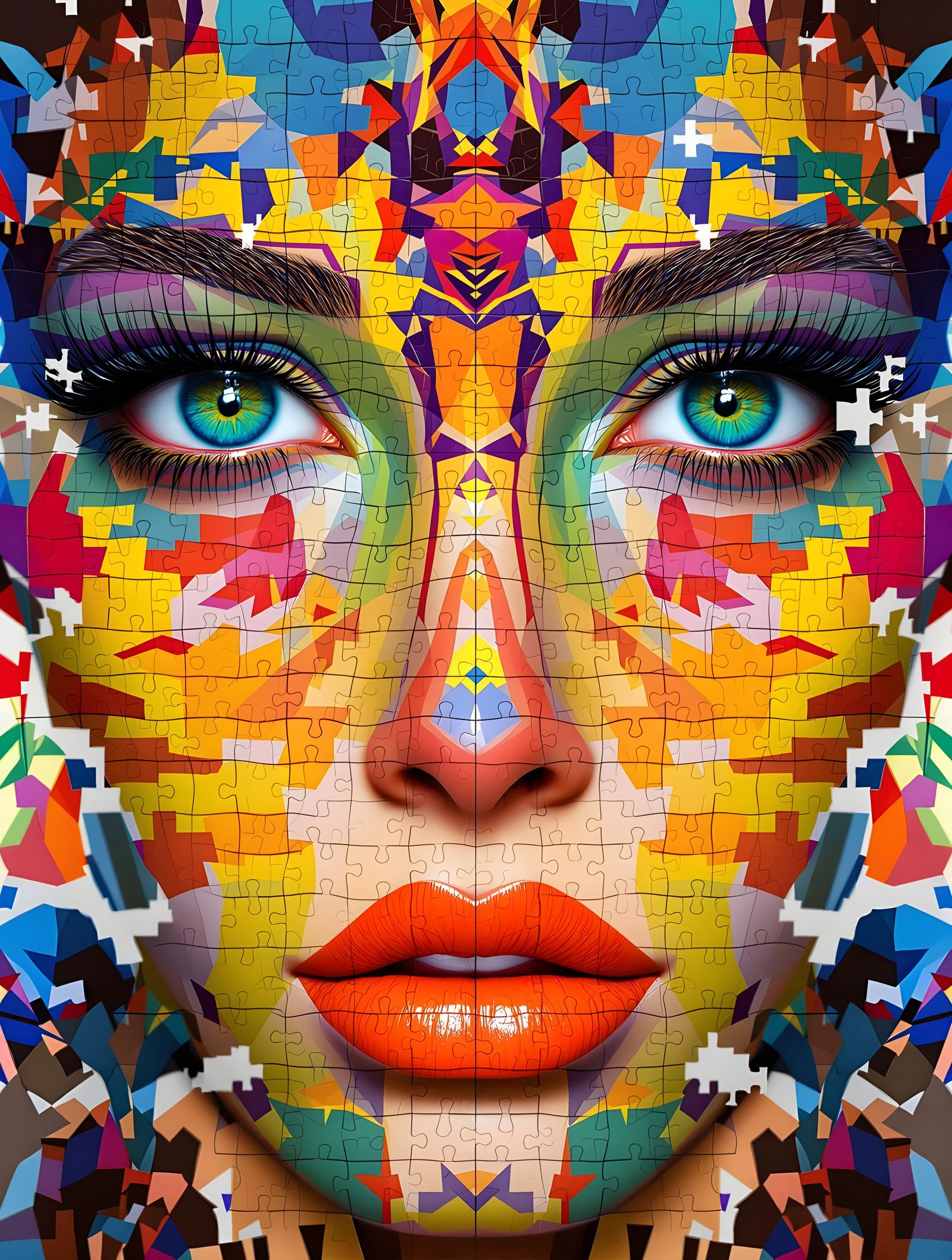 A vibrant and surreal digital artwork featuring a close-up of a human ...