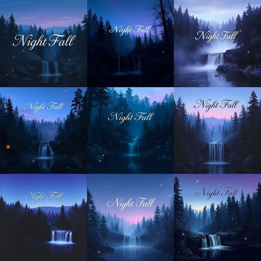 Peaceful Twilight Forest Scene in Elegant Script - AI Art