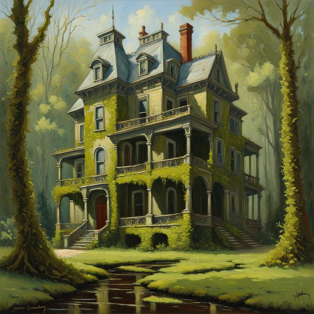 A moss overgrowth mansion - AI Generated Artwork - NightCafe Creator