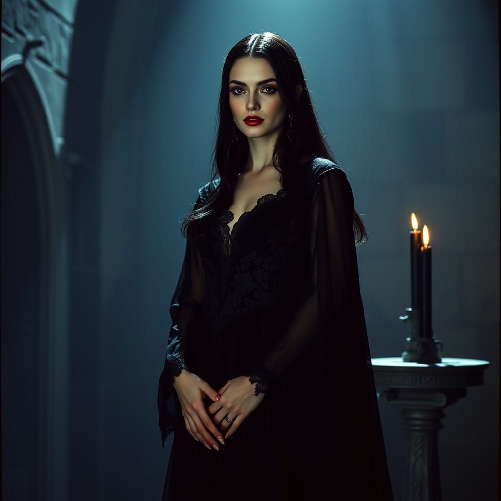 Regal Vampire Majesty in Dark, Romantic Castle - AI Art