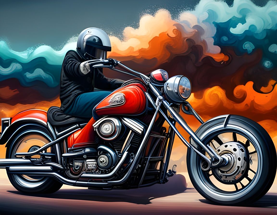 Hog Motorcycle on the Freeway - AI Generated Artwork - NightCafe Creator