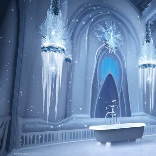 North American Snow Queen bathroom white crystal icicles - AI Generated Artwork - NightCafe Creator